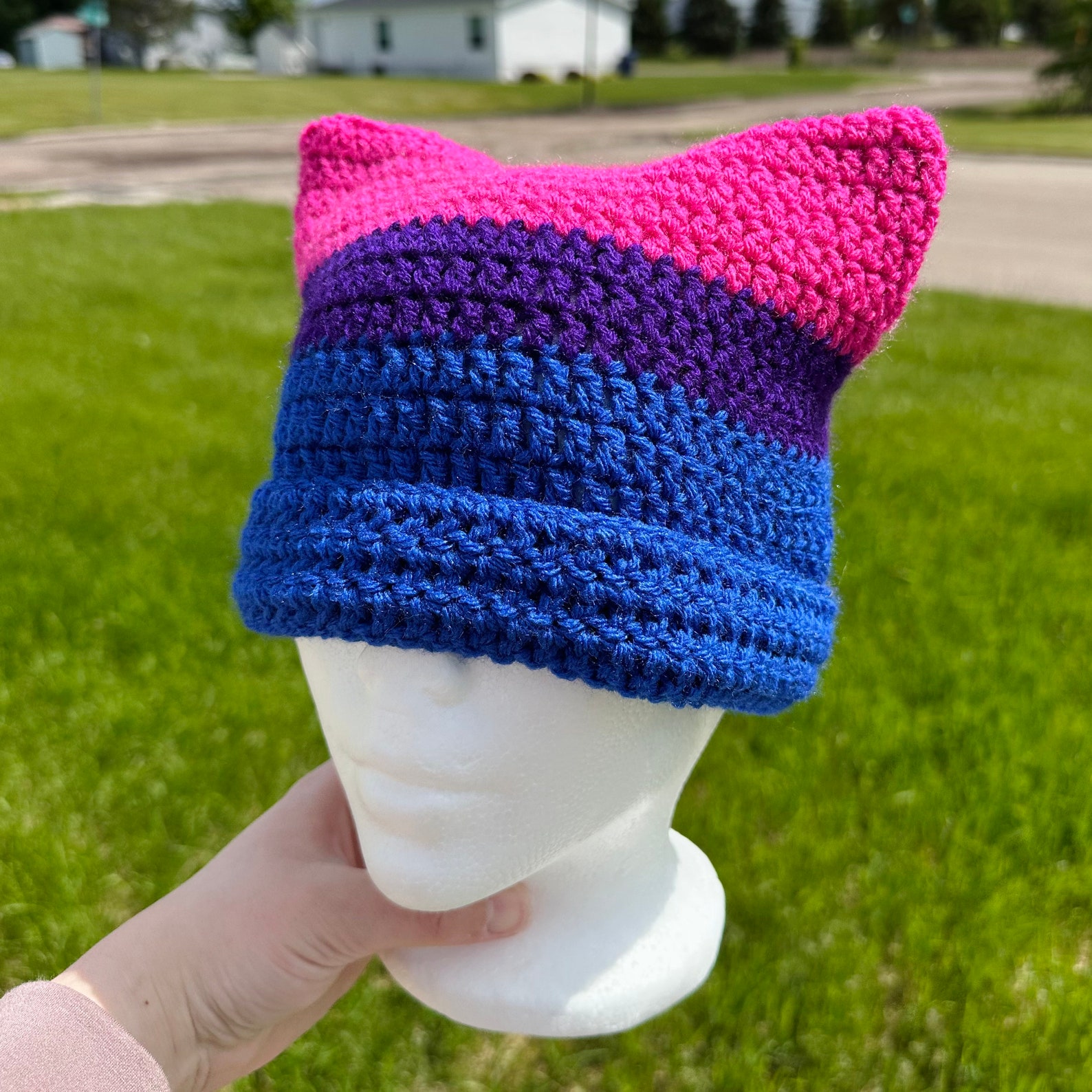 Bisexual Pride Flag Crochet Cat Ear Beanie Handmade - Etsy