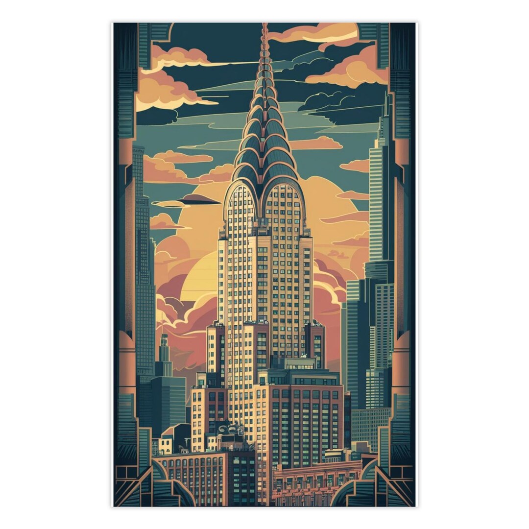Art Deco Skyline Print - Iconic Skyscraper Illustration - Vintage ...