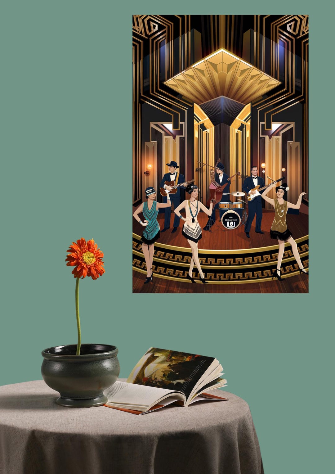 Art Deco Jazz Band Poster - Vintage 1920s Music and Dance Scene Art ...
