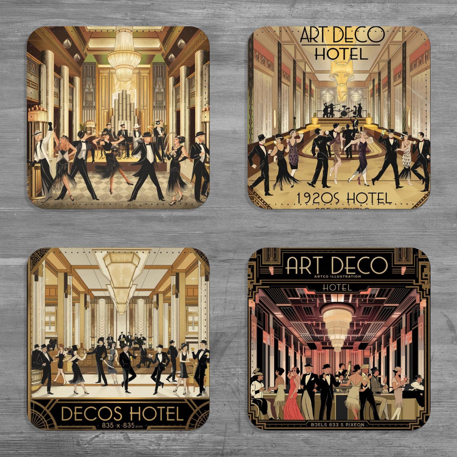 Art Deco Drink Coasters Set of 4 - Vintage 1920s Style, Elegant Home ...