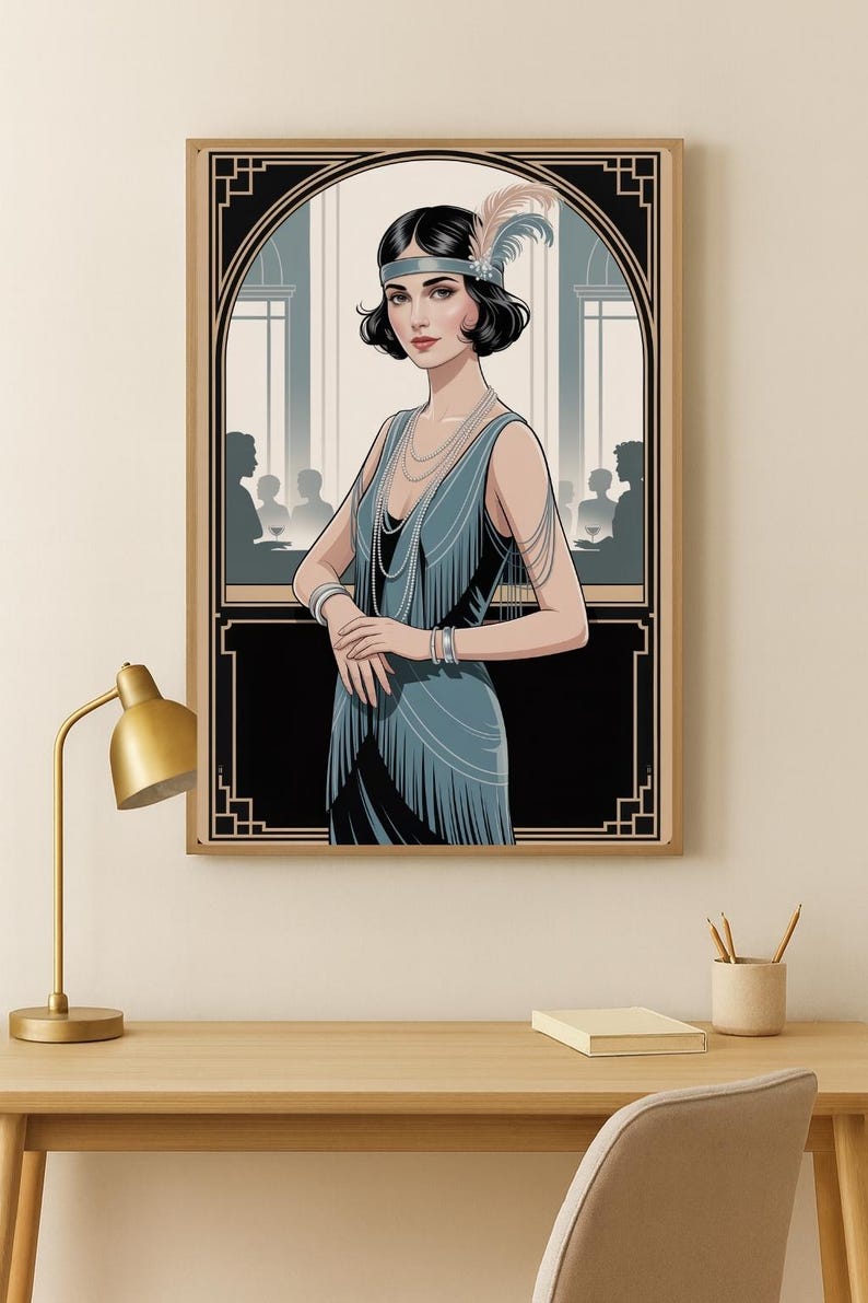 Art Deco Flapper Wall Art, 1920s Vintage Blue Lounge Poster, Roaring ...