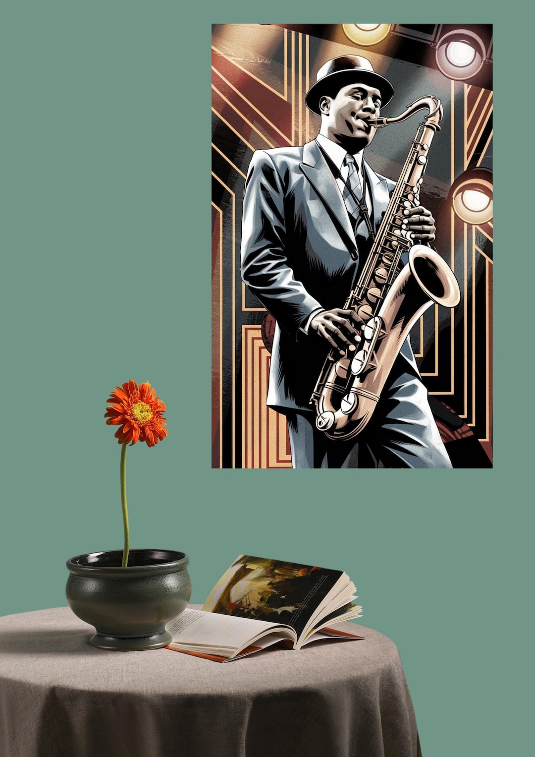 Art Deco Jazz Band Poster Sax - Vintage Jazz Sax Player No2 Art Deco ...