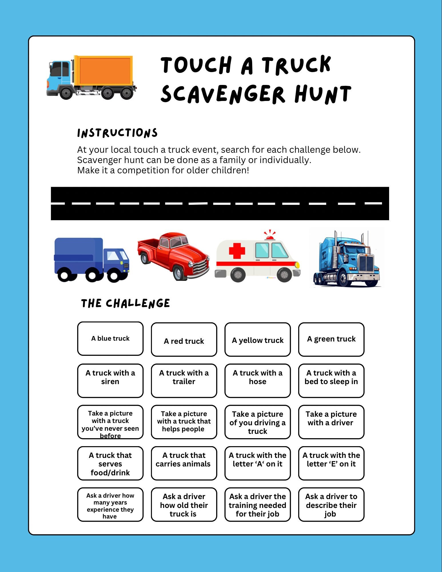 Touch a Truck Scavenger Hunt - Etsy