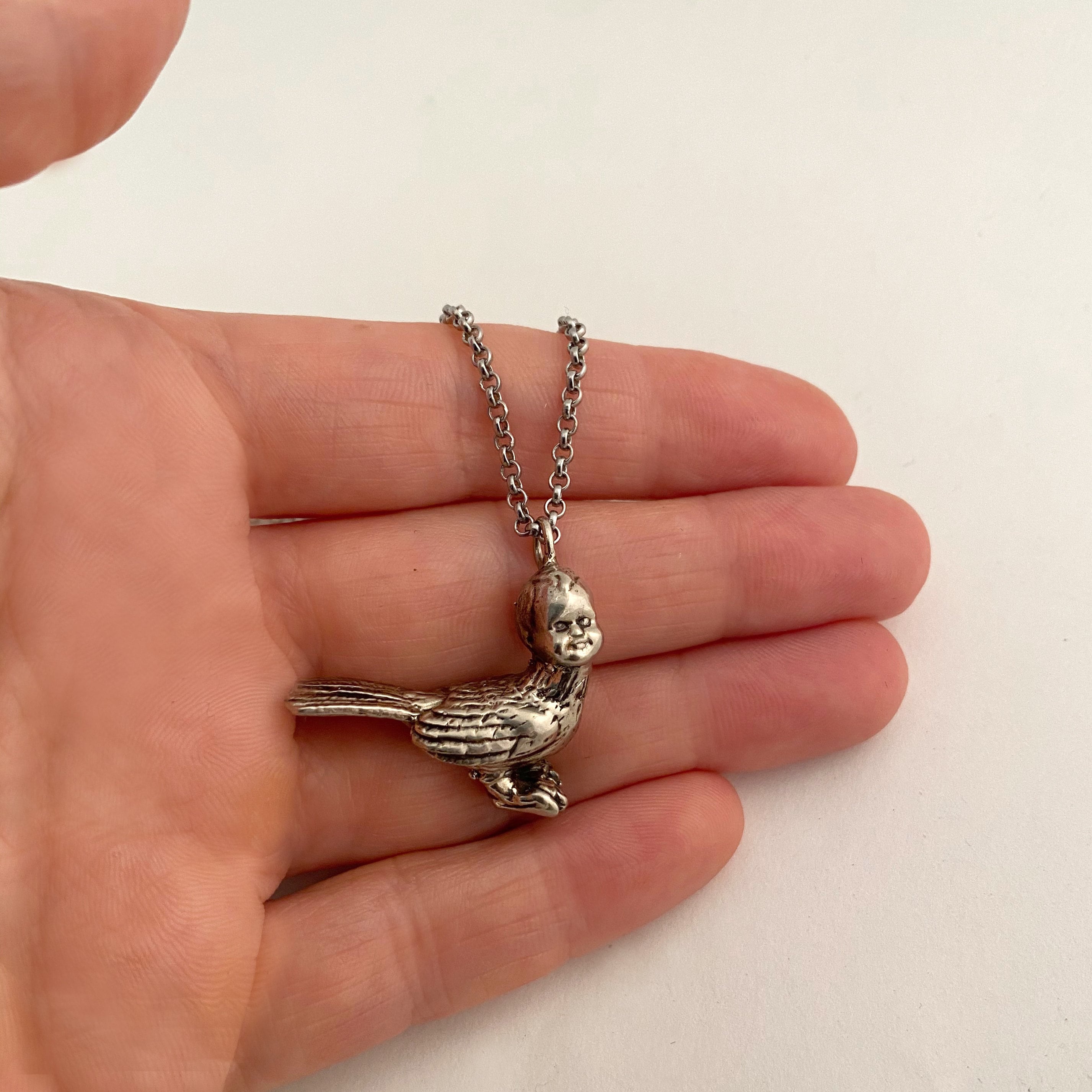 Bird Baby Necklace doll silver gold oddity anomaly | Etsy