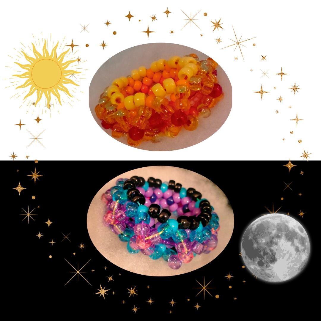 Sun Moon Duo Kandi 3D X-base Cuff Bracelet // Plur Bracelet // Night ...