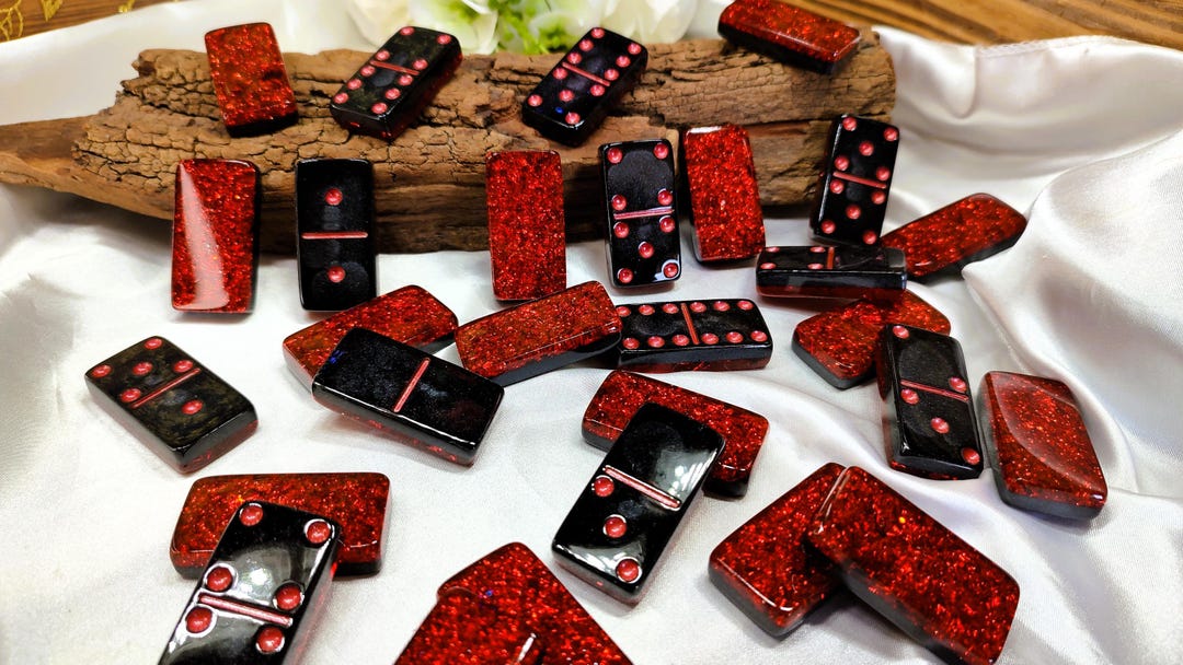 Set of 28 Black and Red Dominoes With Personalized Game Box - Etsy
