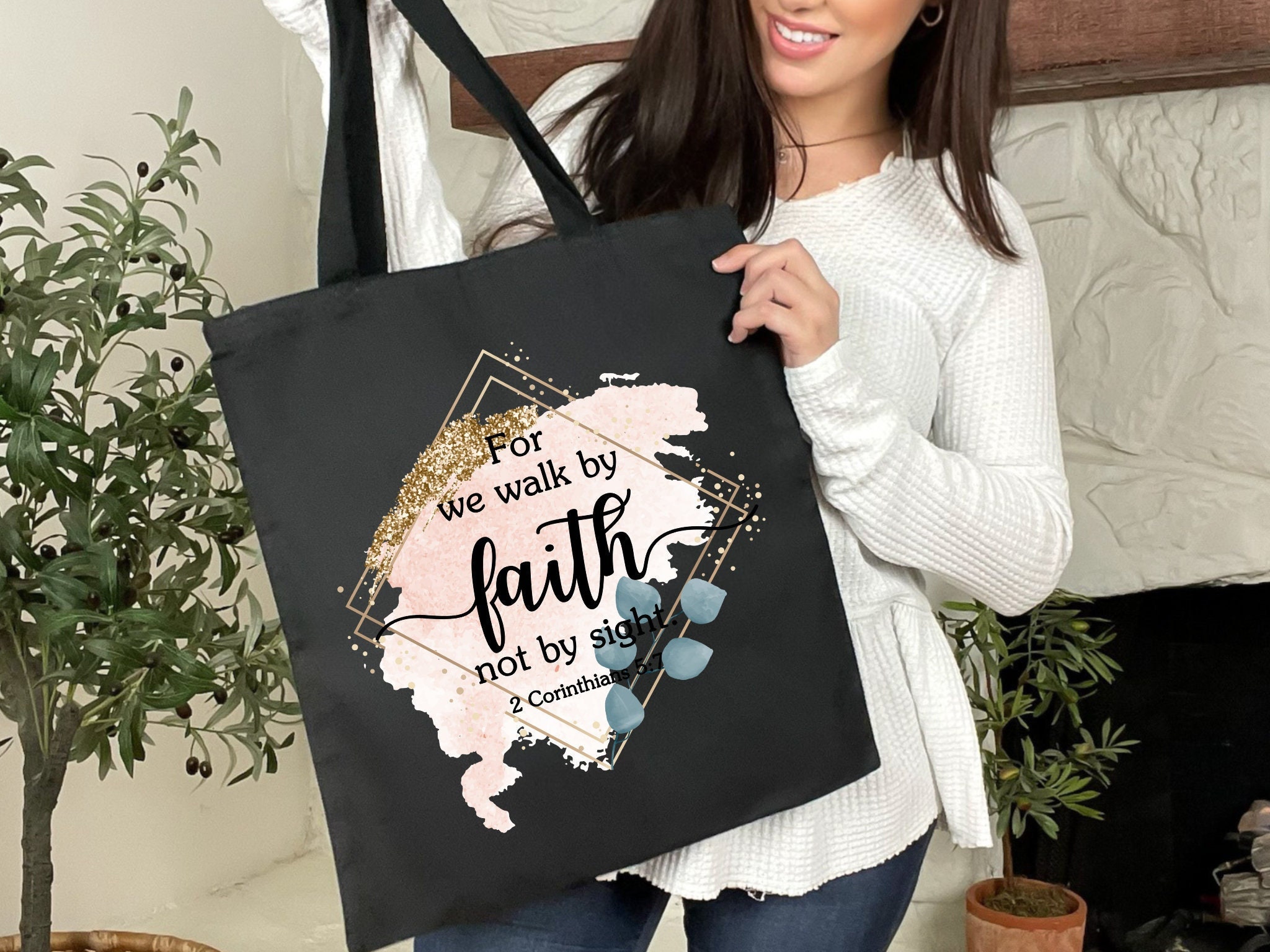 Walk by Faith Not by Sight Bag Bible Verse 2 Corinthians Canvas Tote ...
