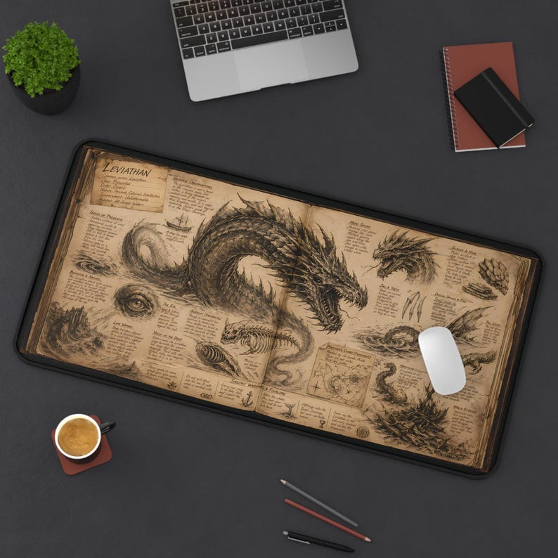Leviathan Bestiary Desk Mat, Sea Monster Field Journal Gaming Mouse Pad ...