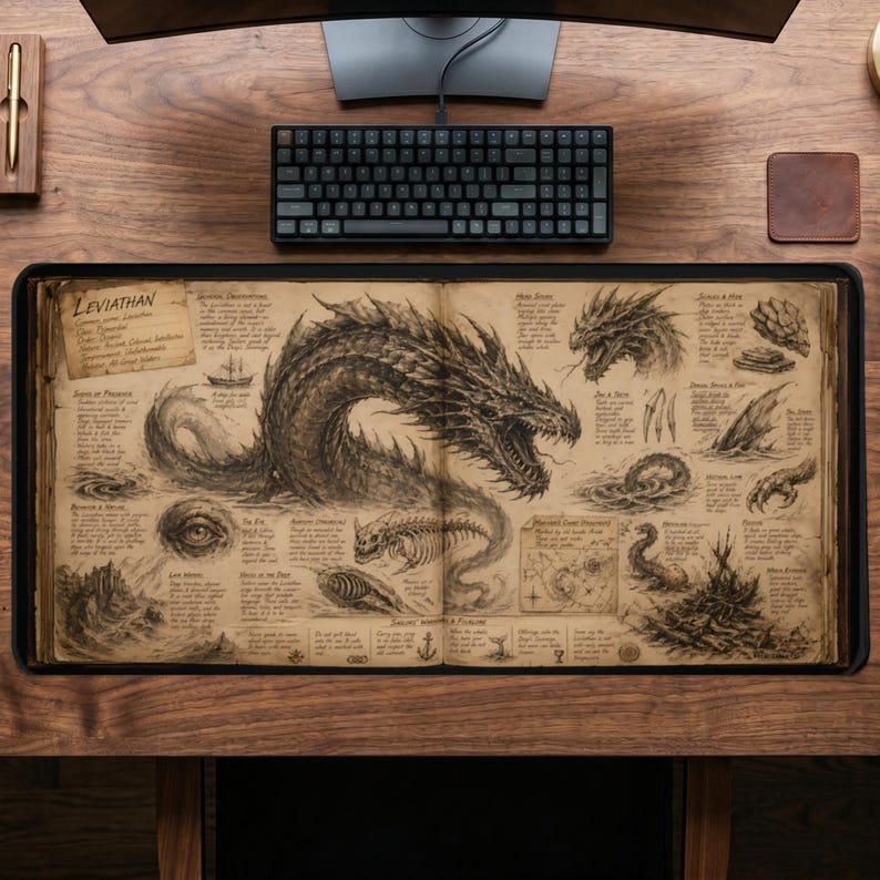 Leviathan Bestiary Desk Mat, Sea Monster Field Journal Gaming Mouse Pad ...