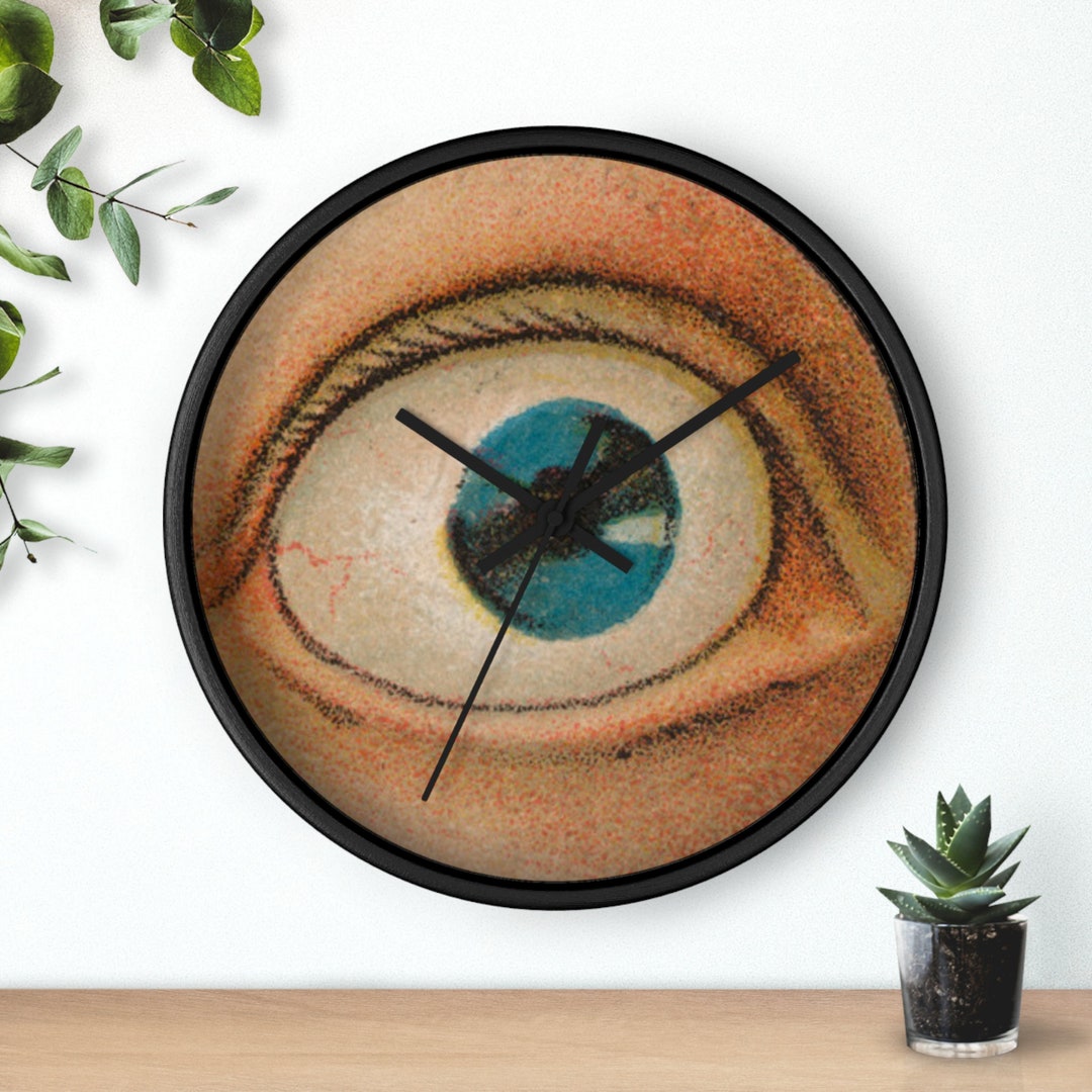 Vintage Graphic Eye Wall Clock Funky Weird Blue Eyeball Steampunk Home ...