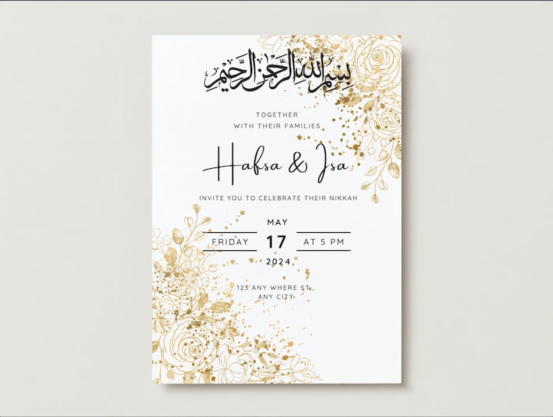 Nikkah Wedding Card Template Canva Editable Template - Etsy
