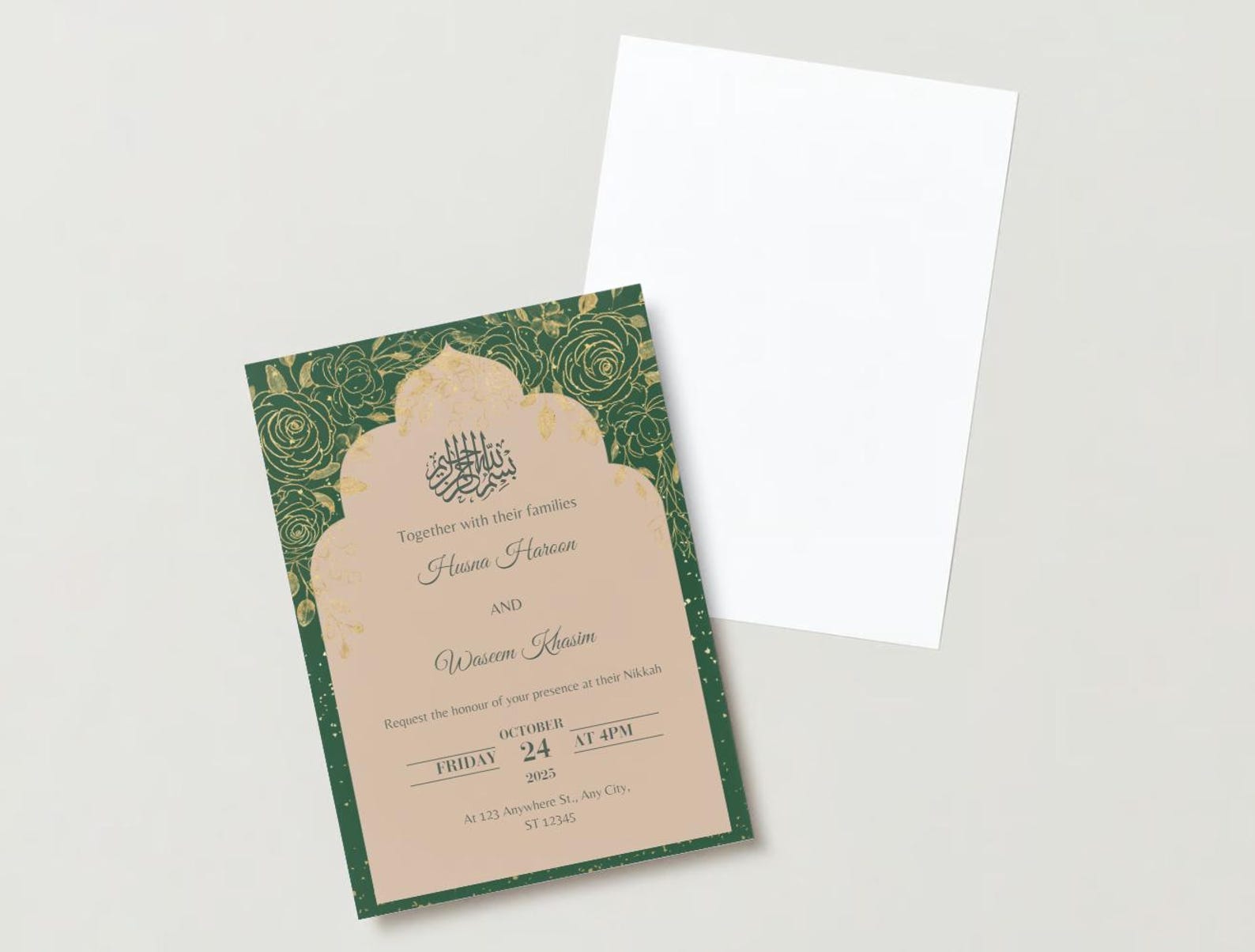 Dark Green Nikkah Template Canva Editable Template - Etsy