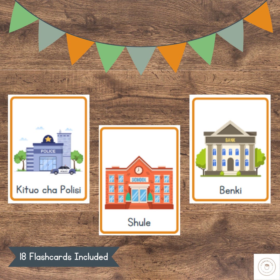 Swahili Places Around Town Flashcards | Printable Vocabulary Cards for ...