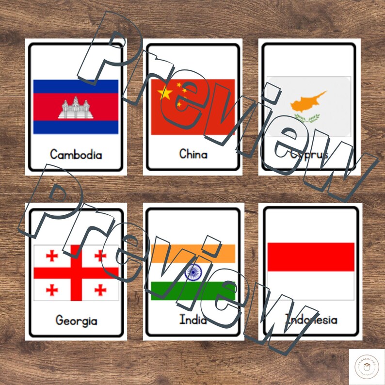 Flags of Asia Flashcards | Montessori Geography Printable | Asian ...