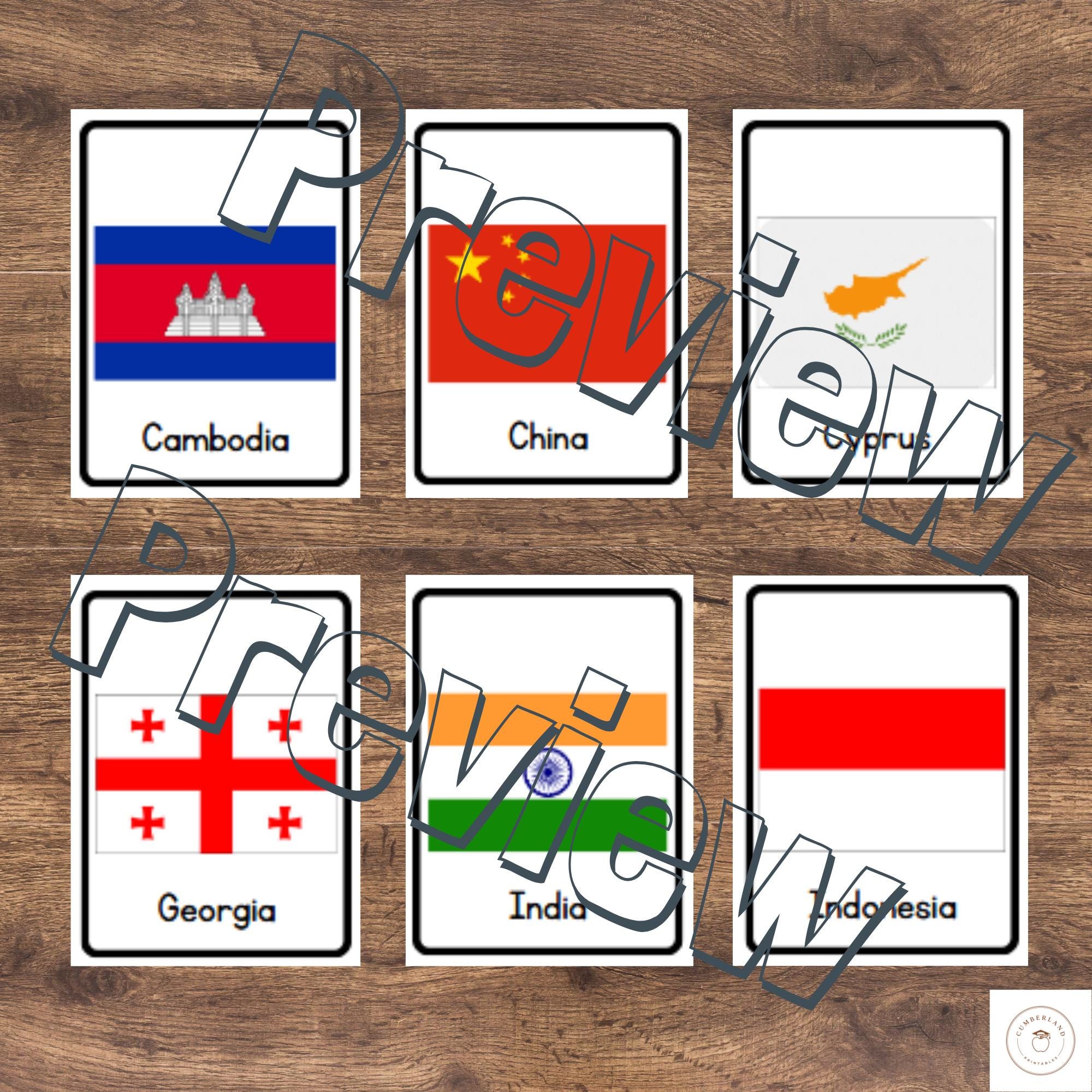 Flags of Asia Flashcards | Montessori Geography Printable | Asian ...