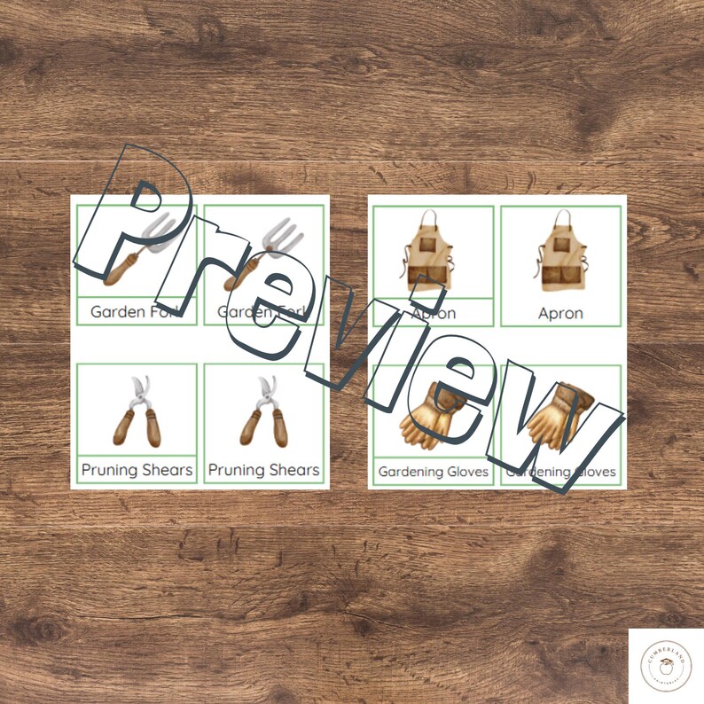 Gardening Tools Montessori 3-part Cards | Printable Garden Vocabulary ...