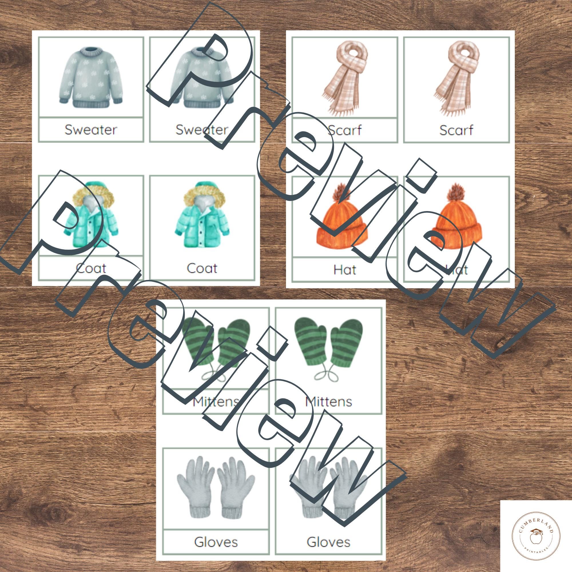 Winter Clothing 3-part Cards: Montessori Vocabulary (digital Download ...