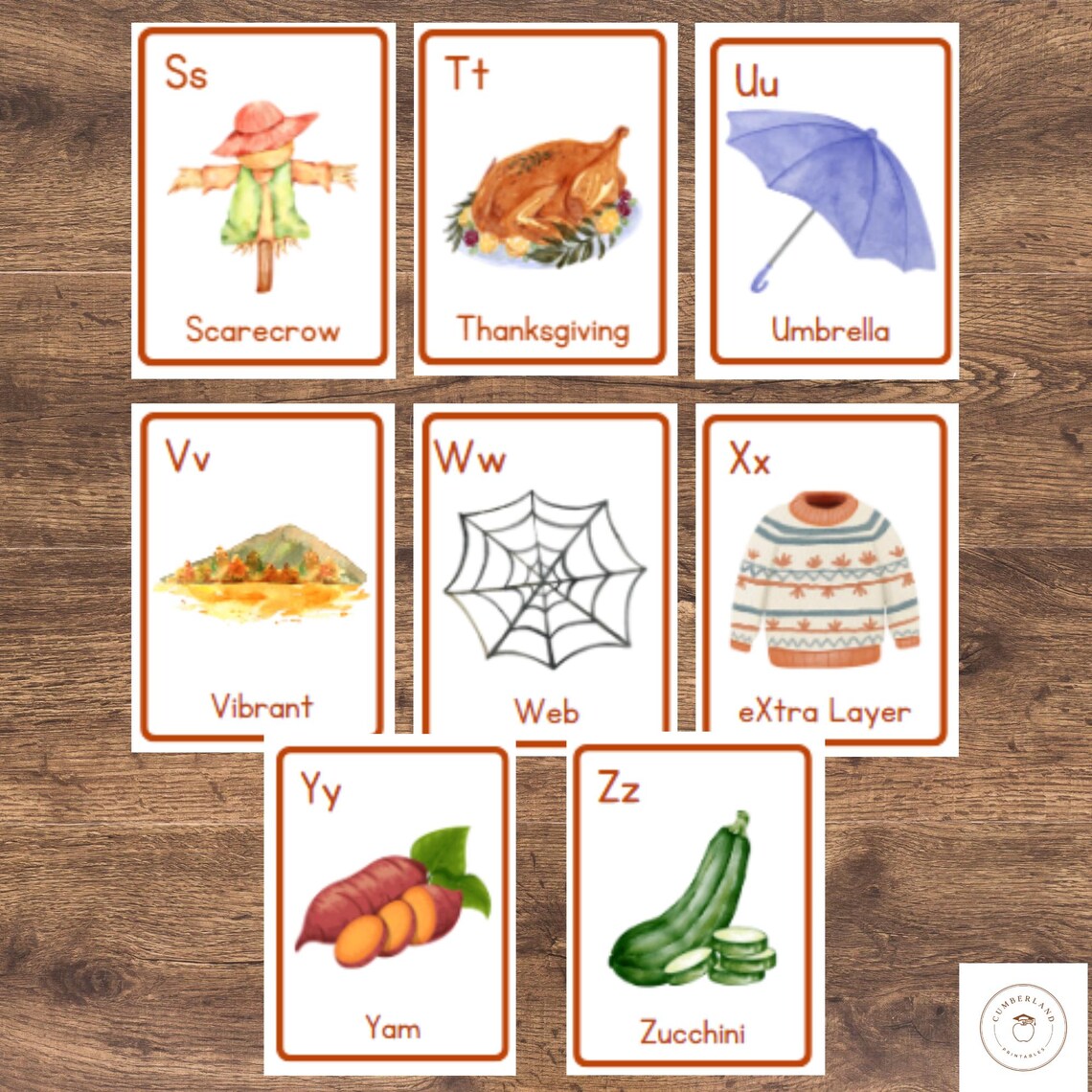 Autumn Themed Alphabet Flashcards A to Z Manuscript - Etsy