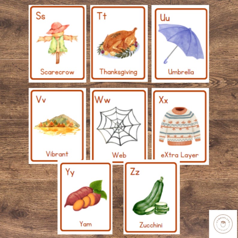 Autumn Themed Alphabet Flashcards A to Z Manuscript - Etsy