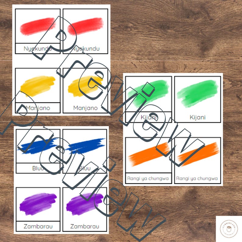 Swahili Colors 3-part Cards - Montessori Nomenclature Cards | Learn ...