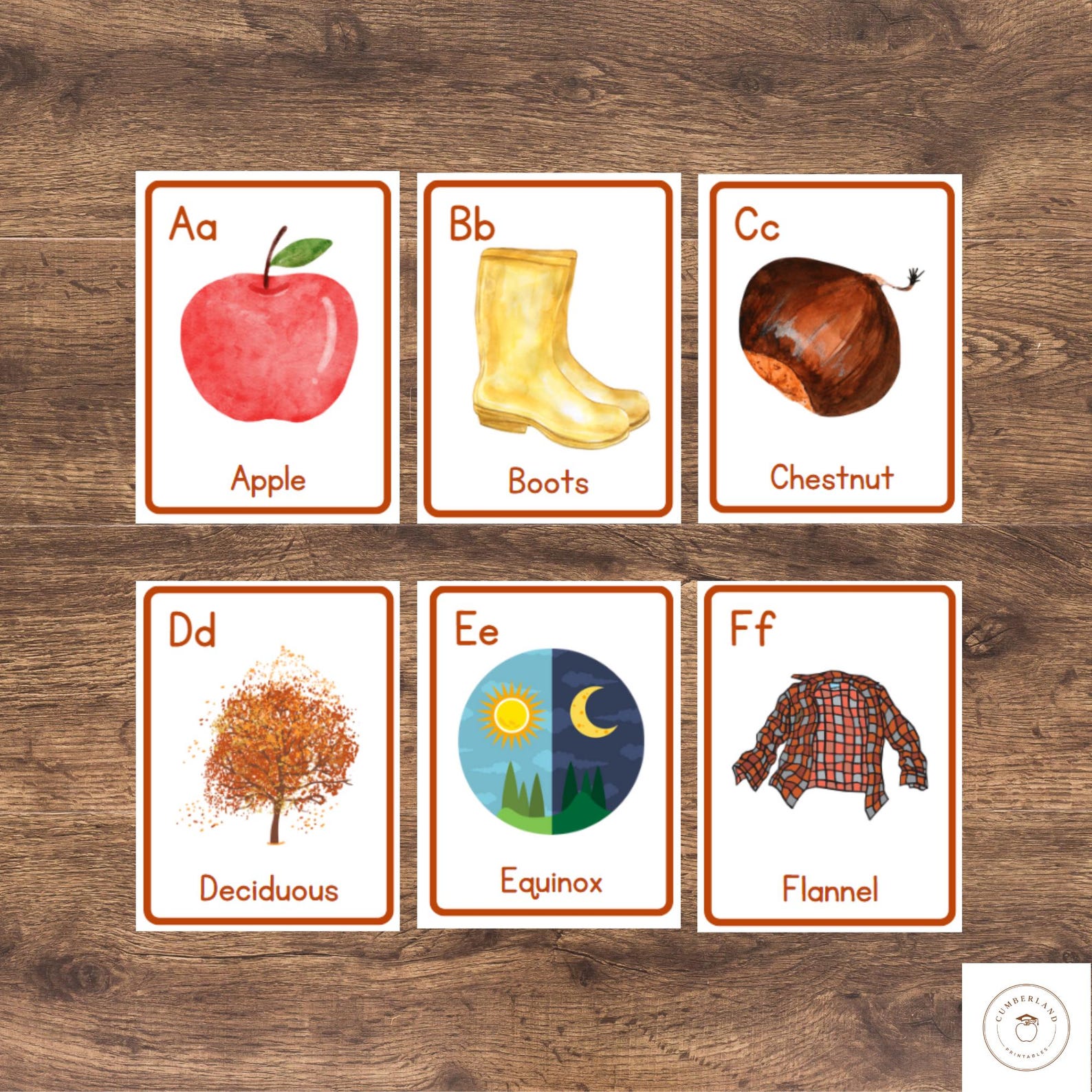 Autumn Themed Alphabet Flashcards A to Z Manuscript - Etsy