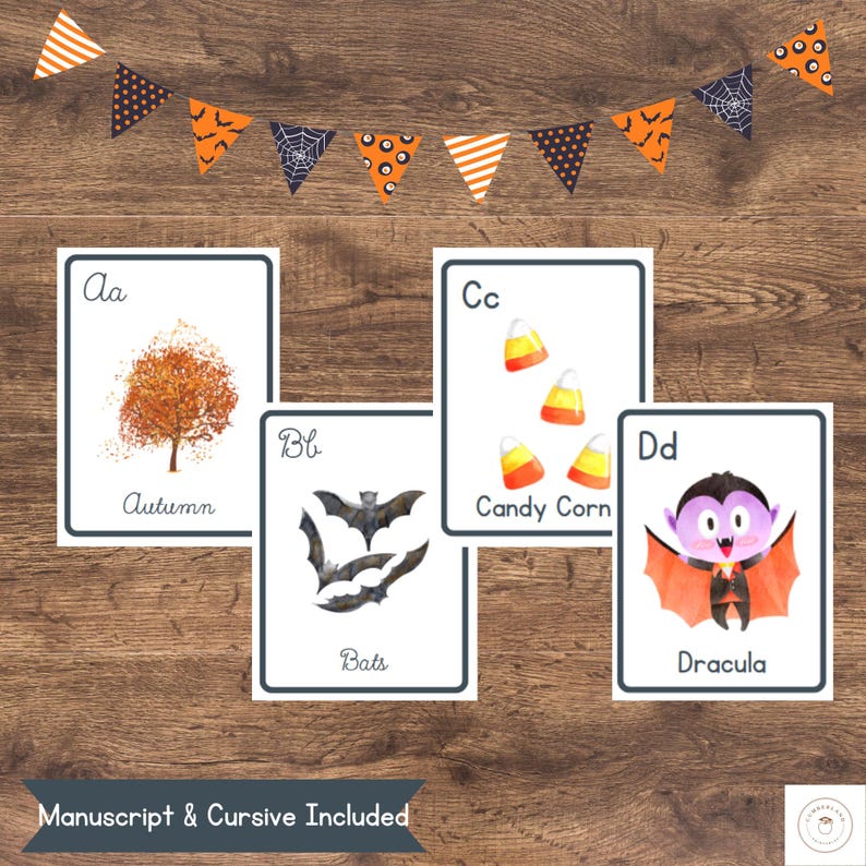 Halloween Alphabet Flashcards Halloween A to Z, Halloween Vocabulary ...