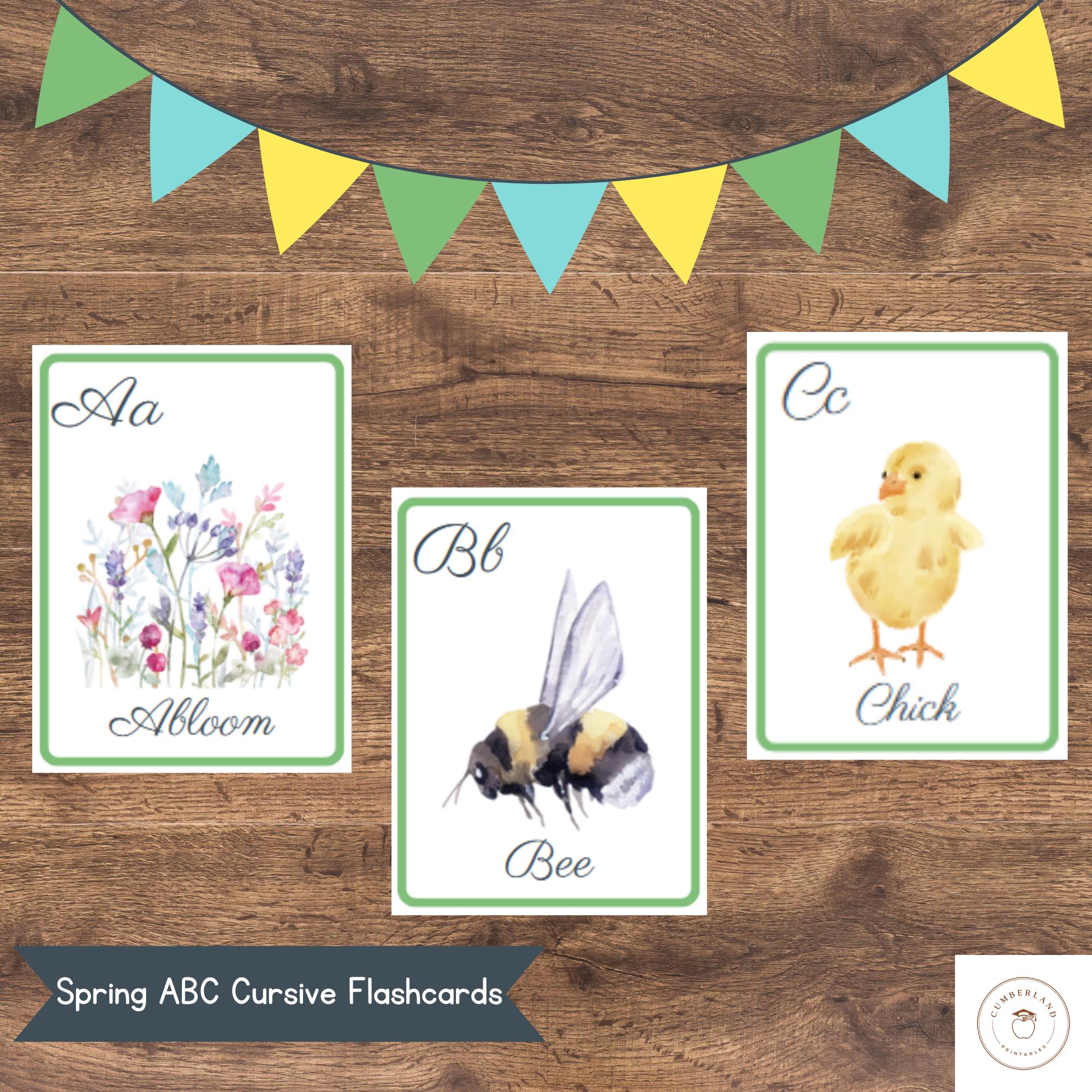 Spring Cursive Alphabet Flashcards: ABC Phonics (digital Download) - Etsy
