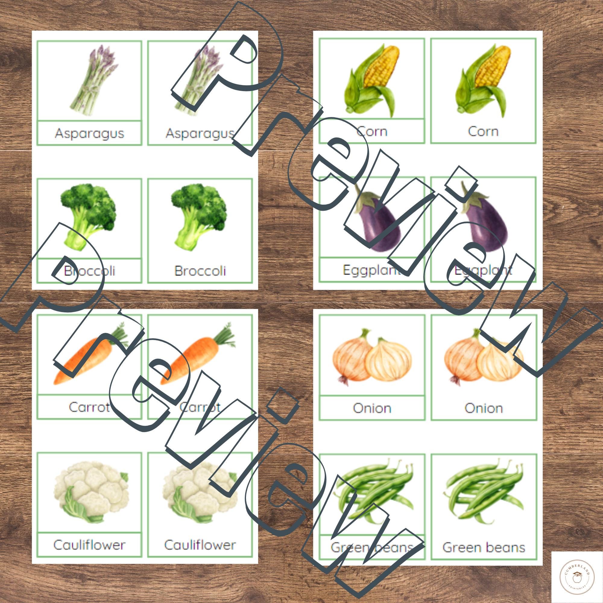 Montessori Vegetable 3-part Cards | Nomenclature Cards| Food Vocabulary ...