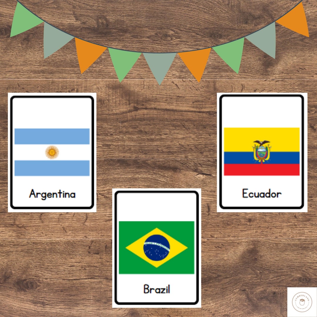 Tarjetas didácticas con las banderas de Sudamérica: geografía mundial ...