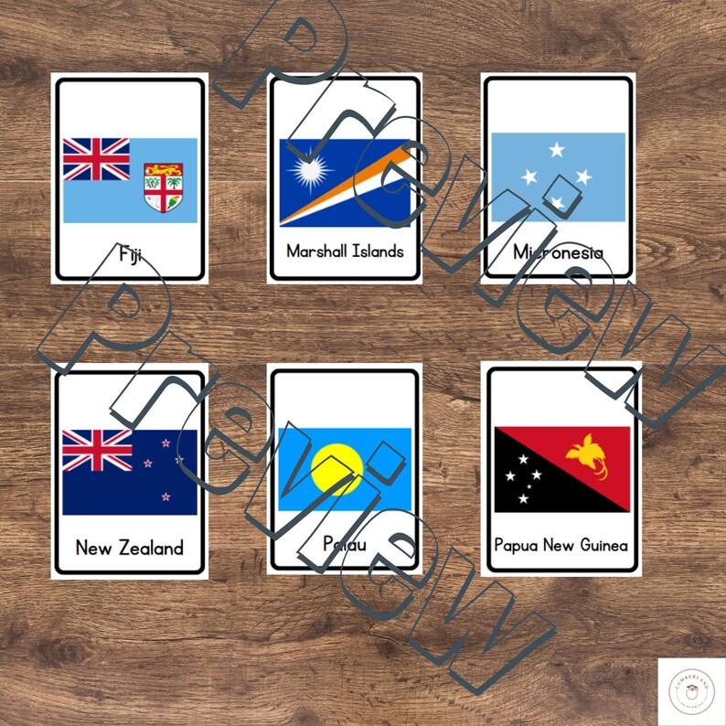 Flags of Oceania Flashcards | Geography Learning Card | Countries ...