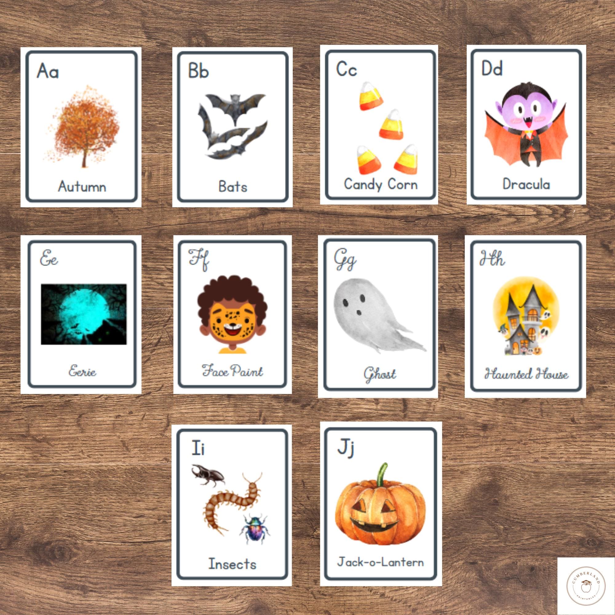 Halloween Alphabet Flashcards Halloween A to Z, Halloween Vocabulary ...