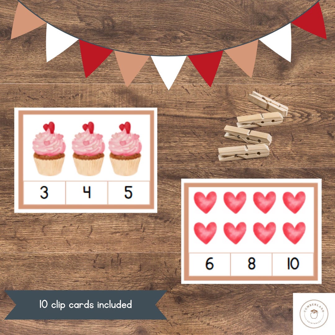 Valentine's Day Count and Clip Cards Holiday Math, Counting Within 10 ...