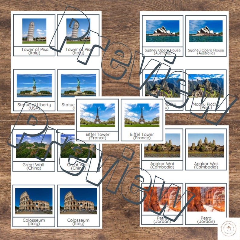 World Landmarks Montessori Cards: Geography Learning (PDF Download ...