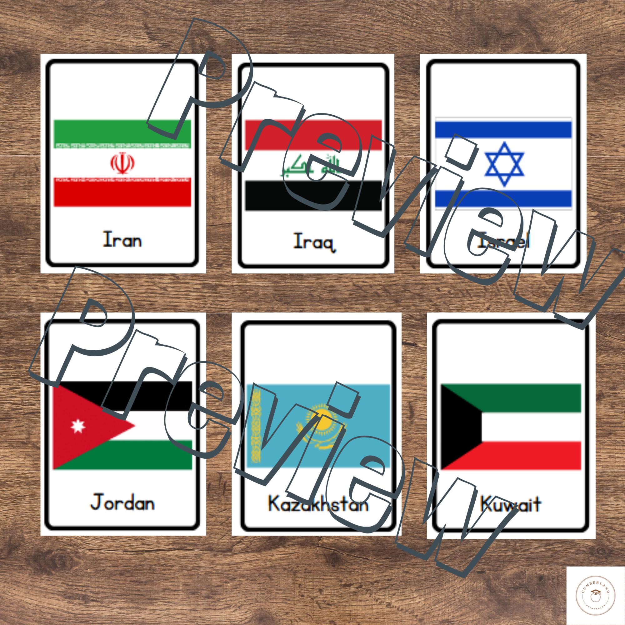 Flags of Asia Flashcards | Montessori Geography Printable | Asian ...