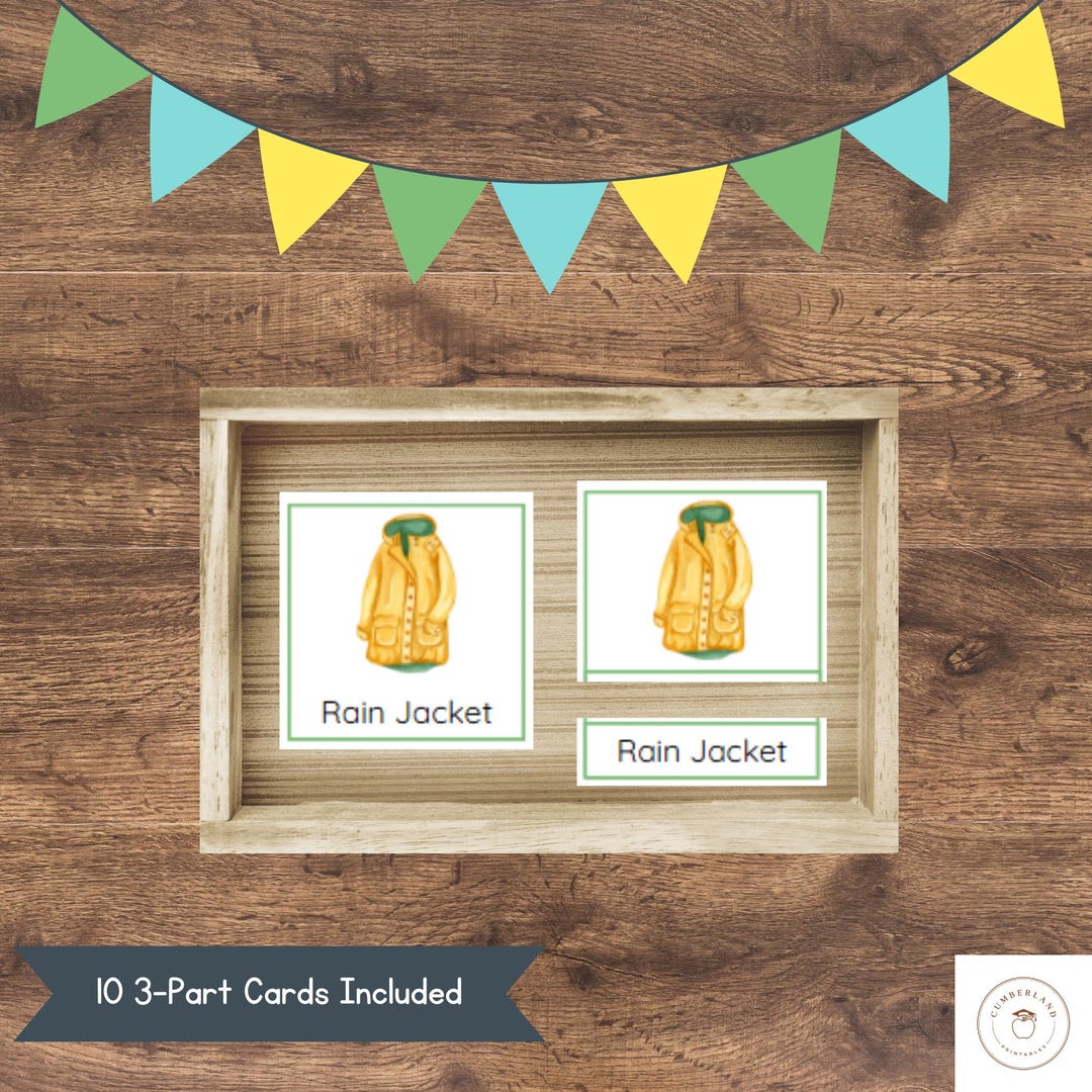Spring Clothing Montessori 3-part Cards | Seasonal Clothing Vocabulary ...