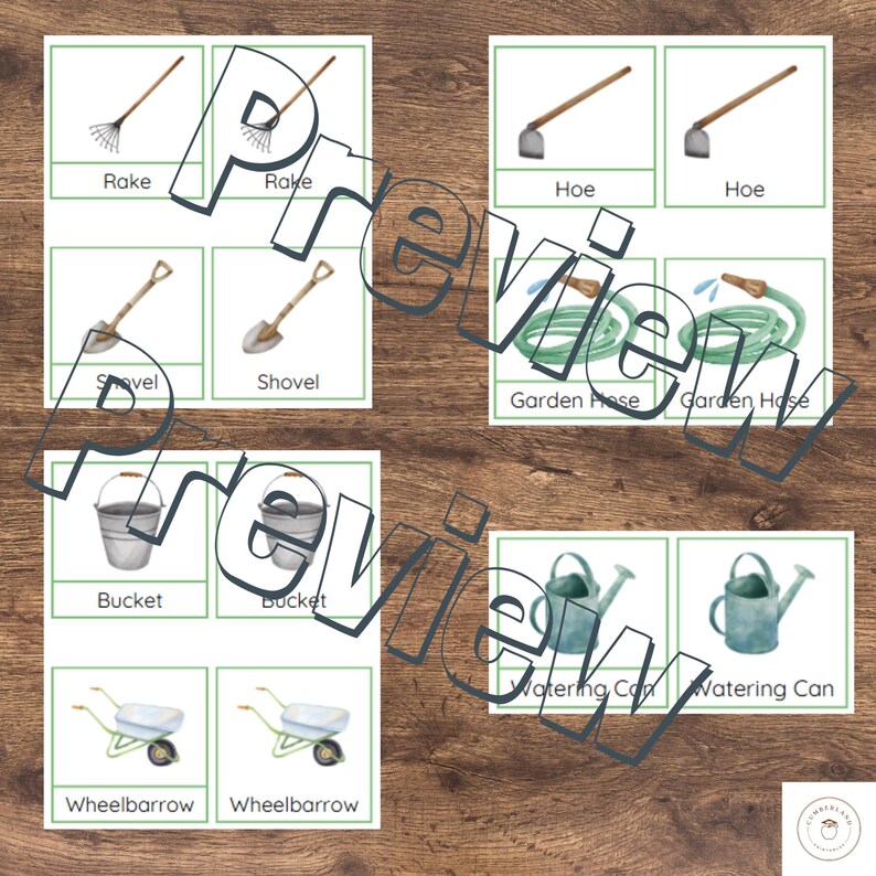 Gardening Tools Montessori 3-part Cards | Printable Garden Vocabulary ...