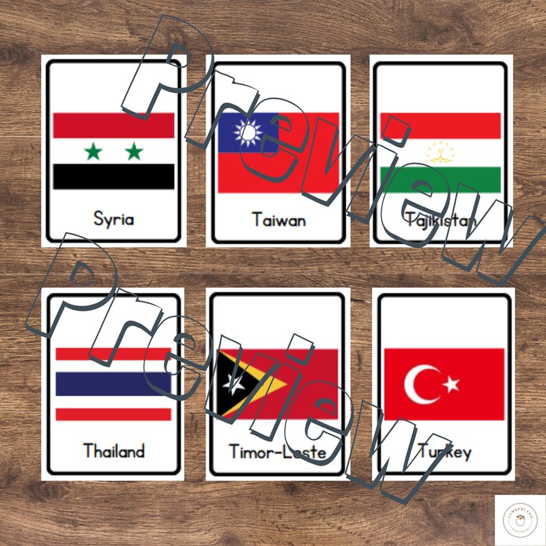 Asia Flags Flashcards: Montessori Geography Printable (PDF) - Etsy