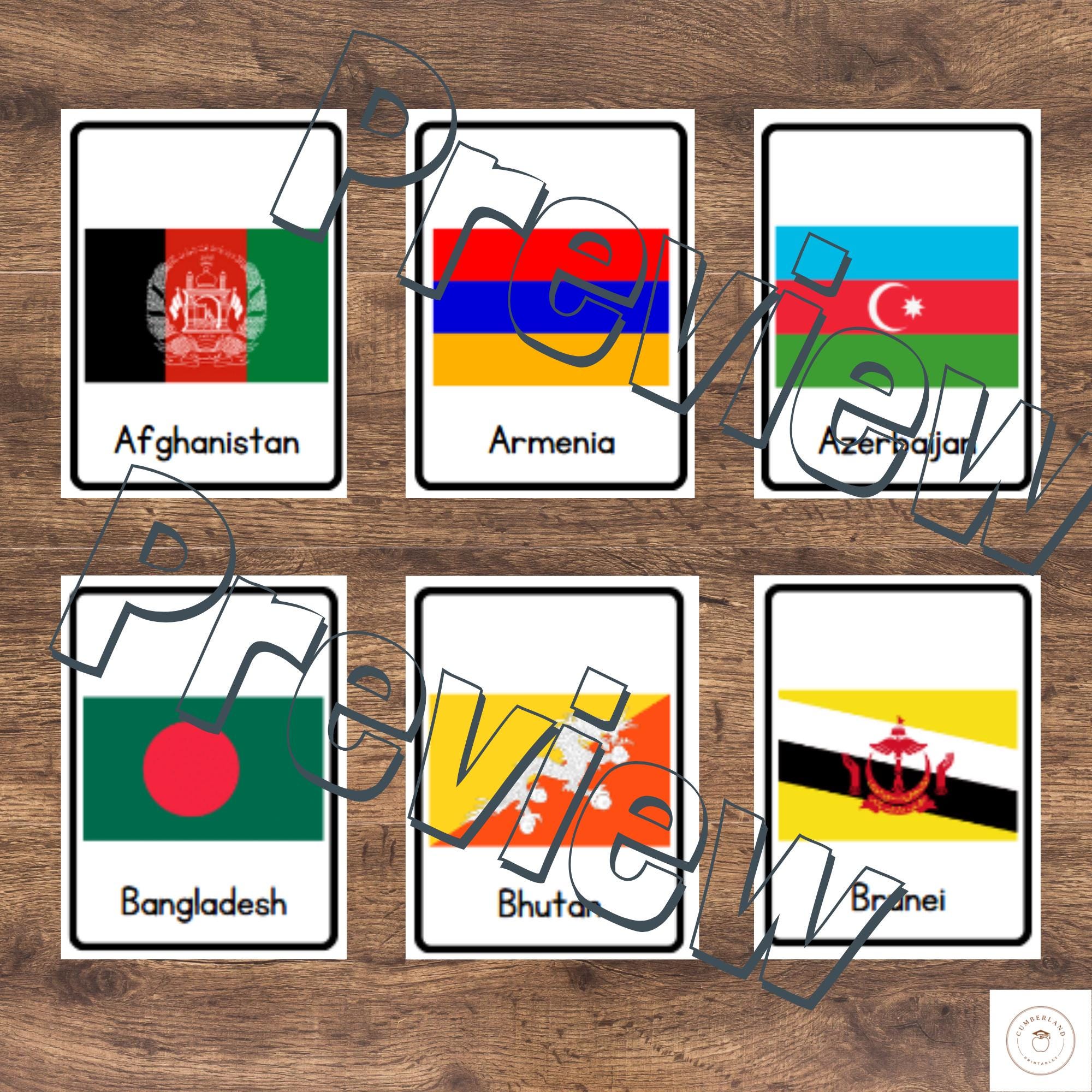 Flags of Asia Flashcards | Montessori Geography Printable | Asian ...