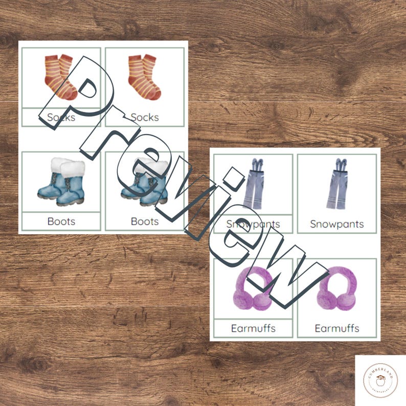 Winter Clothing Montessori 3-part Cards | Winter Vocabulary for Kids ...