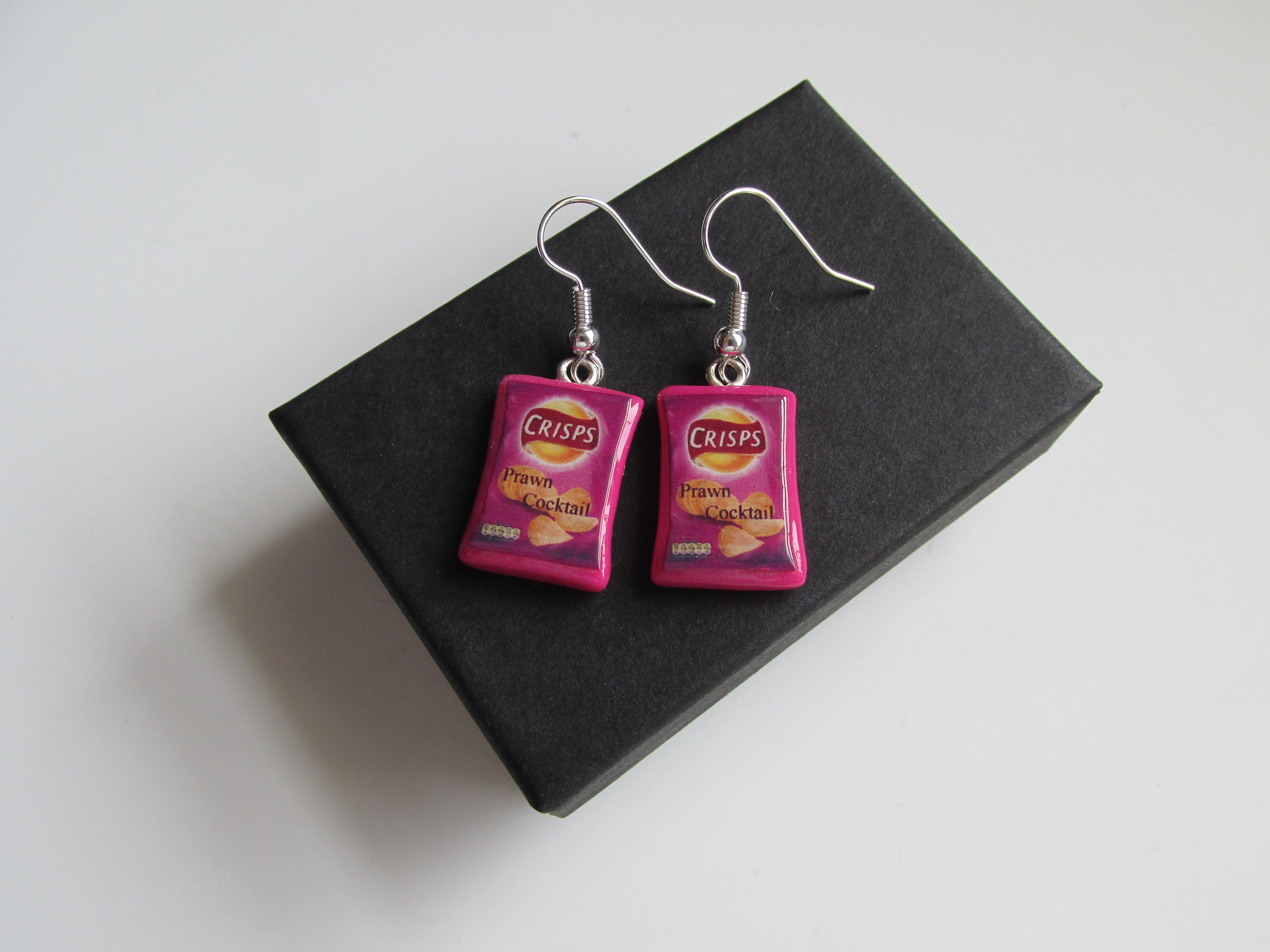 Handmade Miniature Prawn Cocktail Crisp Crisps Packet Dangle Earrings ...
