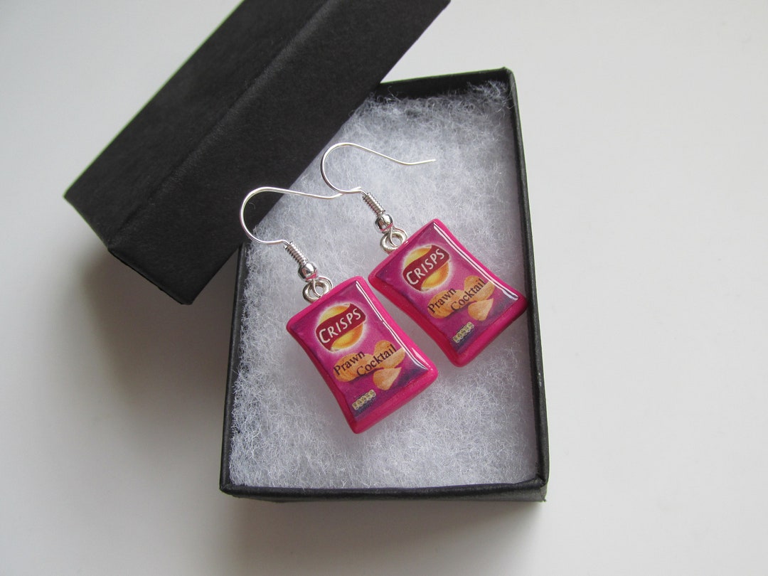 Handmade Miniature Prawn Cocktail Crisp Crisps Packet Dangle Earrings ...