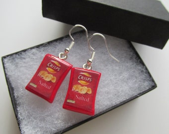 Handmade Miniature Prawn Cocktail Crisp Crisps Packet Dangle Earrings ...