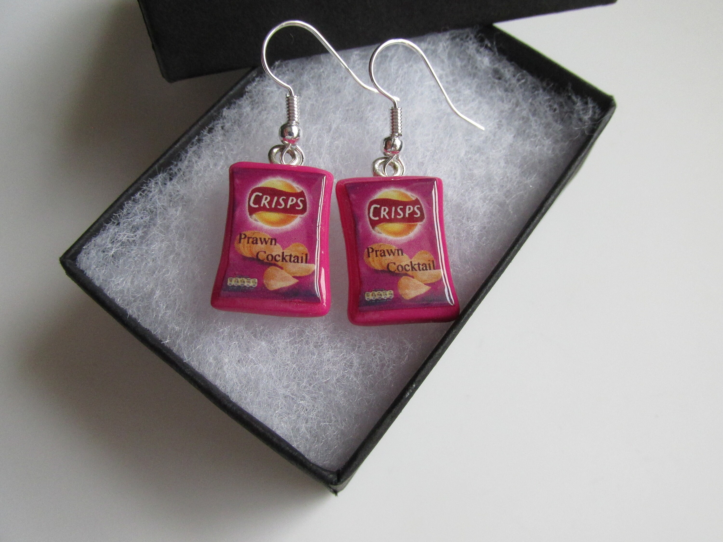 Handmade Miniature Prawn Cocktail Crisp Crisps Packet Dangle Earrings ...