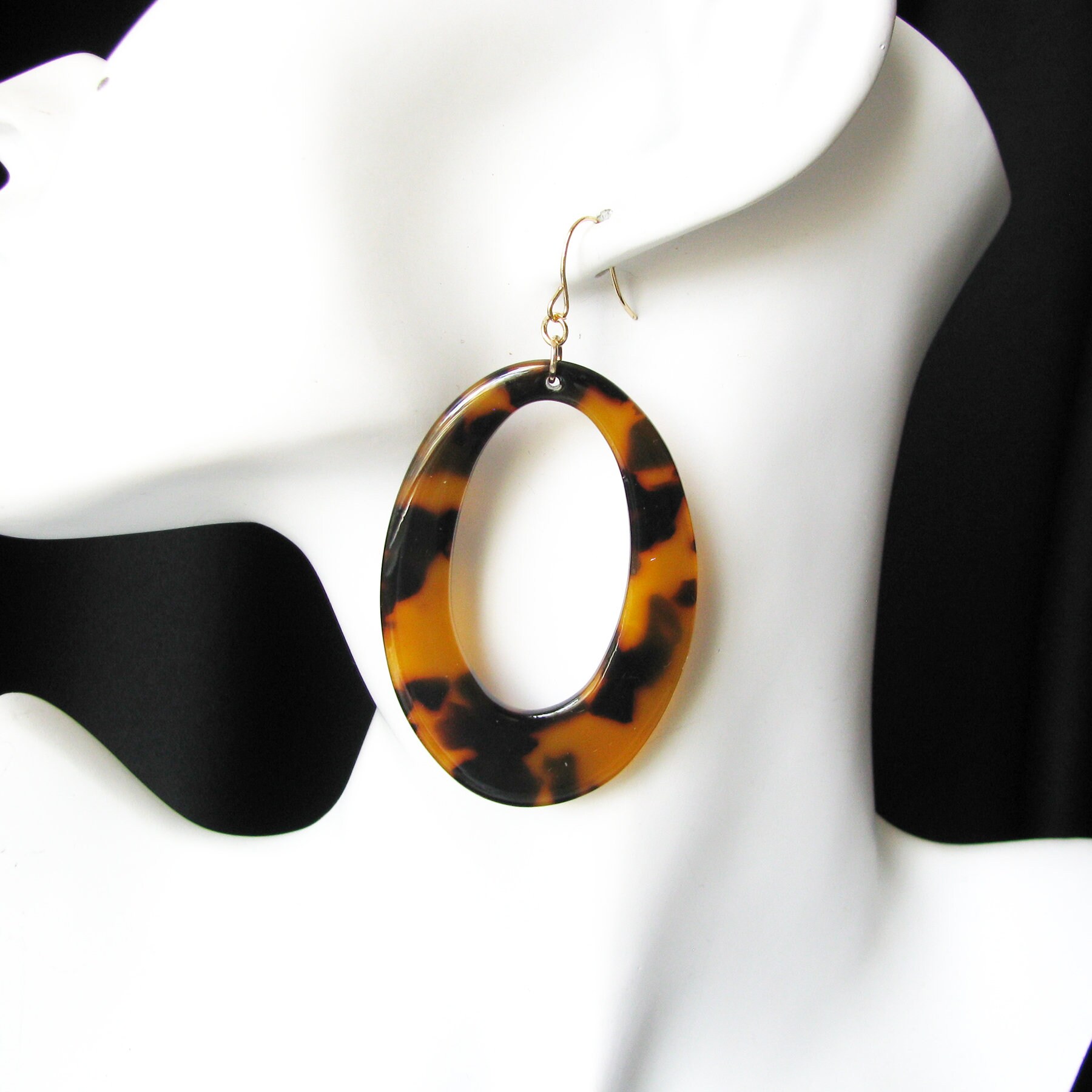 Tortoise Celluloid Acetate Open Oval Earrings Hook Style Earrings ...