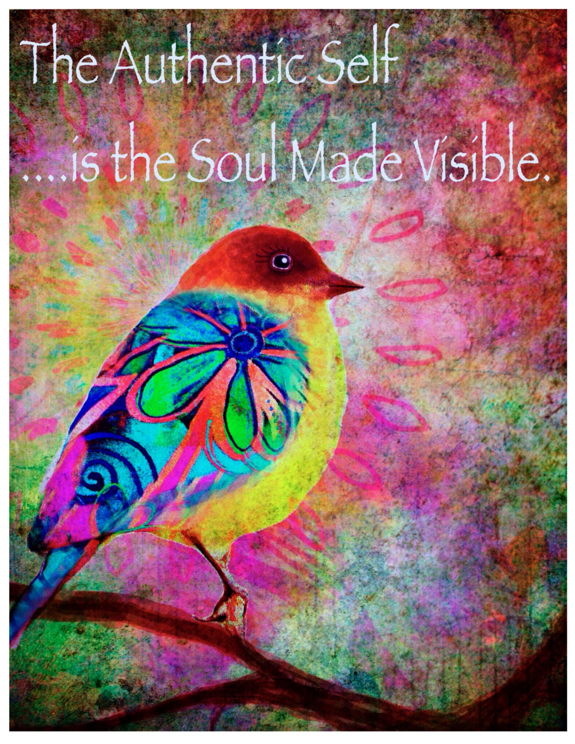 The Authentic Self Print Flowers Tree Leaves Bird Art Bird in Tree - Etsy