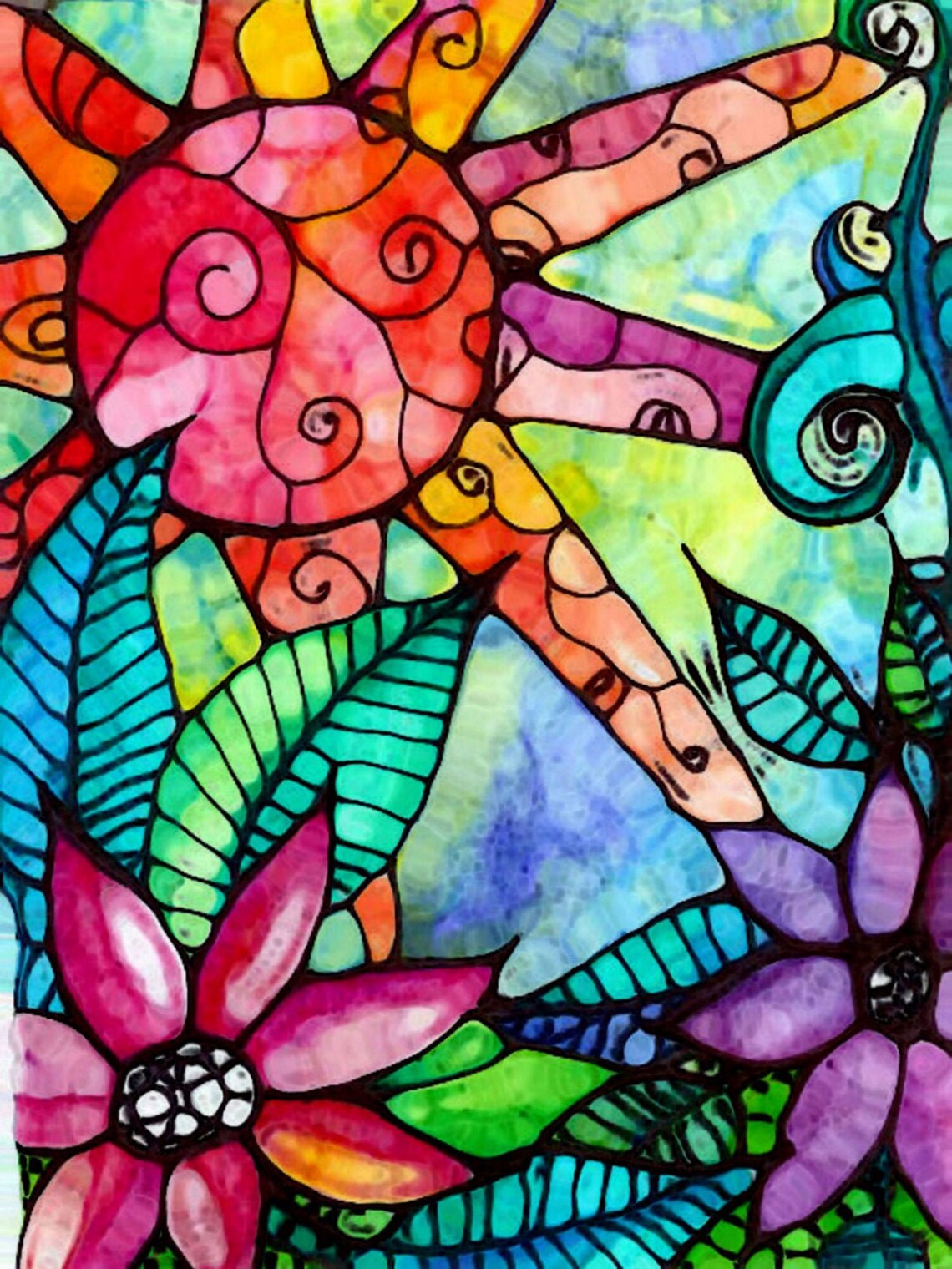 Sun Flowers Art Jungle Fever Mixed Media Flowers Print Flowers Painting ...