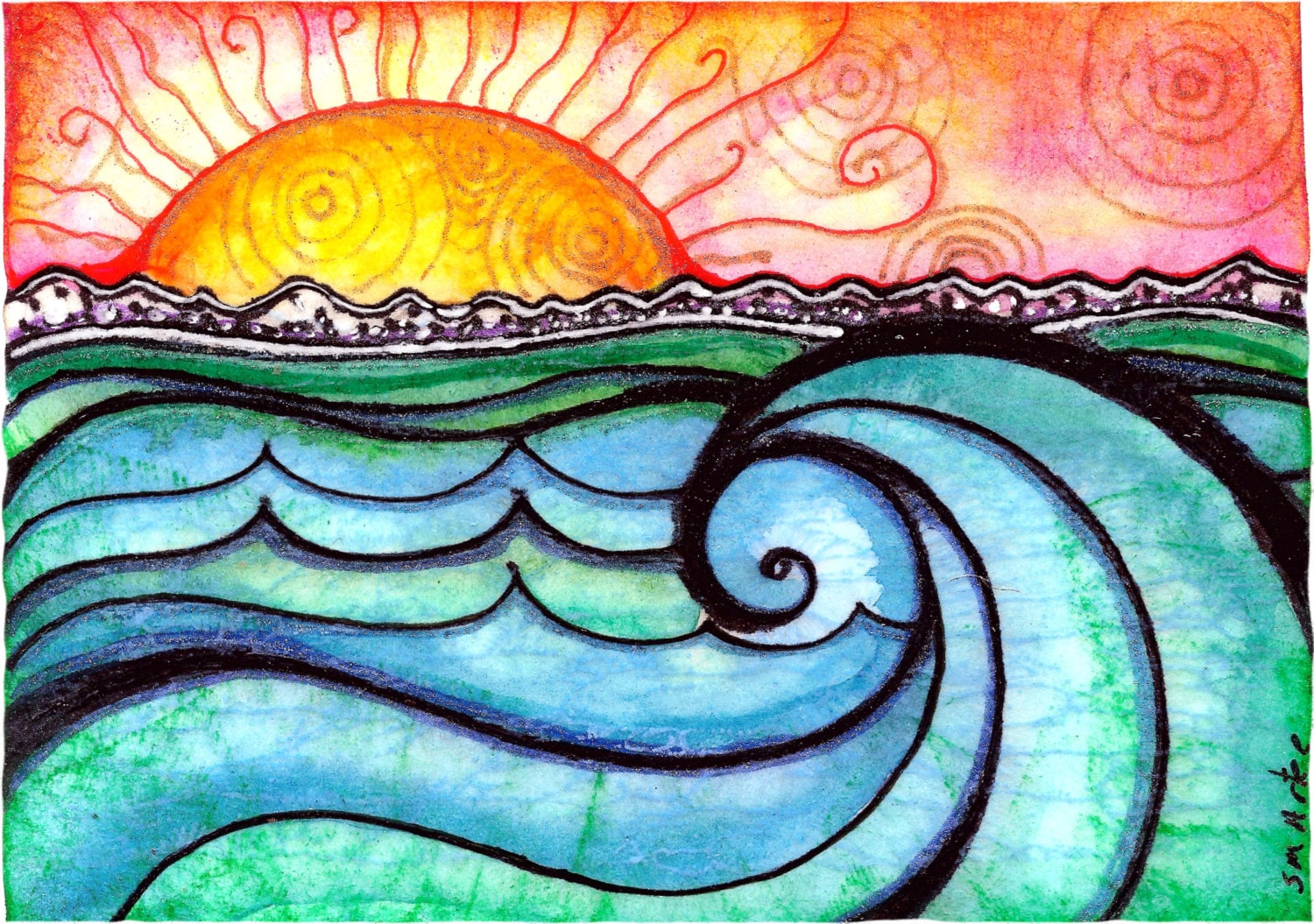 Beach Sunrise Drawing