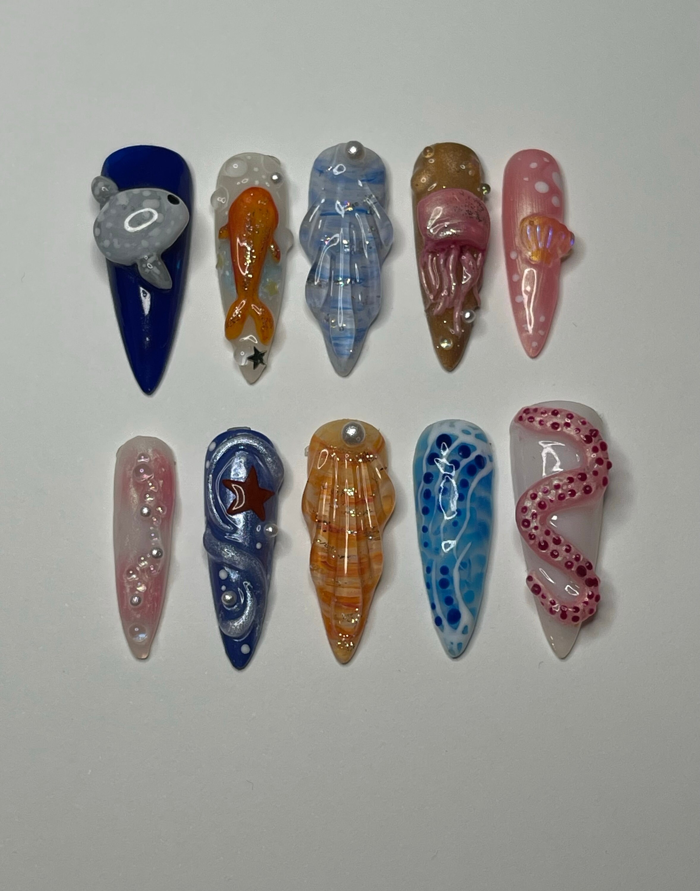 Sea Life Hand Painted Press on Nails /3D Nails /summer Nails - Etsy