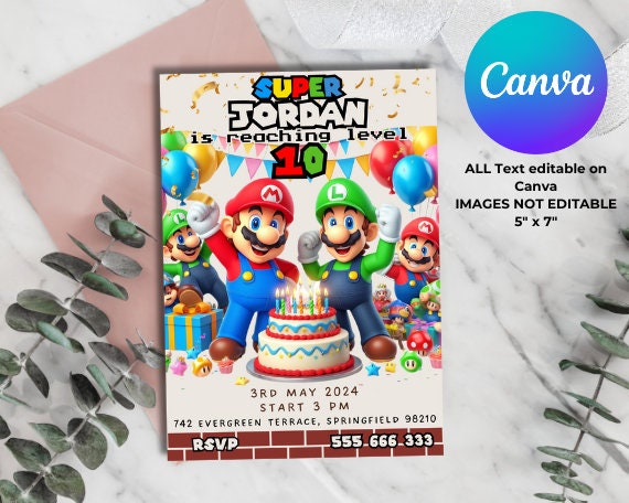 Super Mario Invitation, Canva Template, Editable Instant Download ...