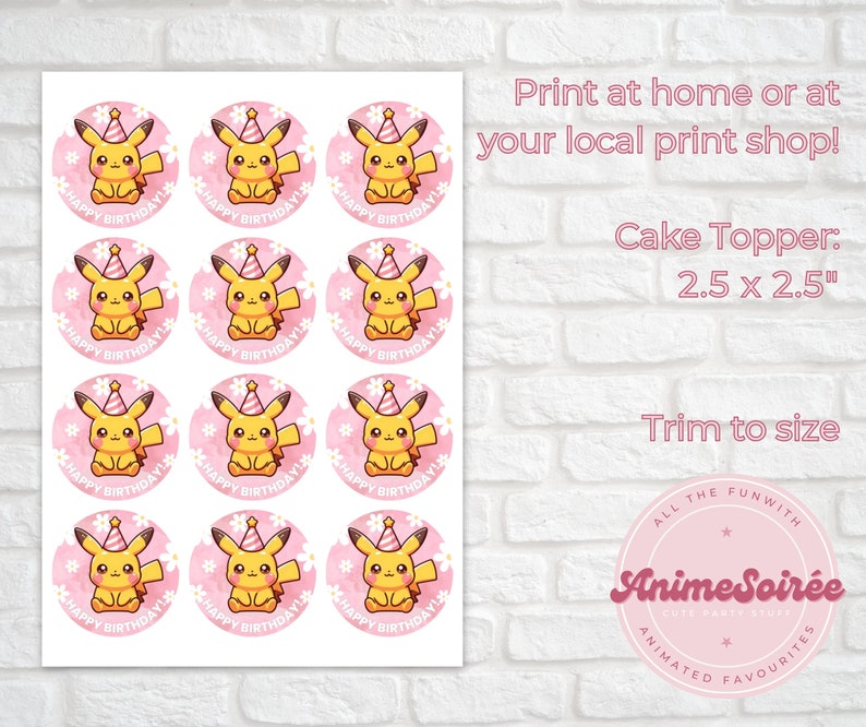 Pink Pikachu Cupcake Topper, Instant Download, DIY Pokemon Party ...